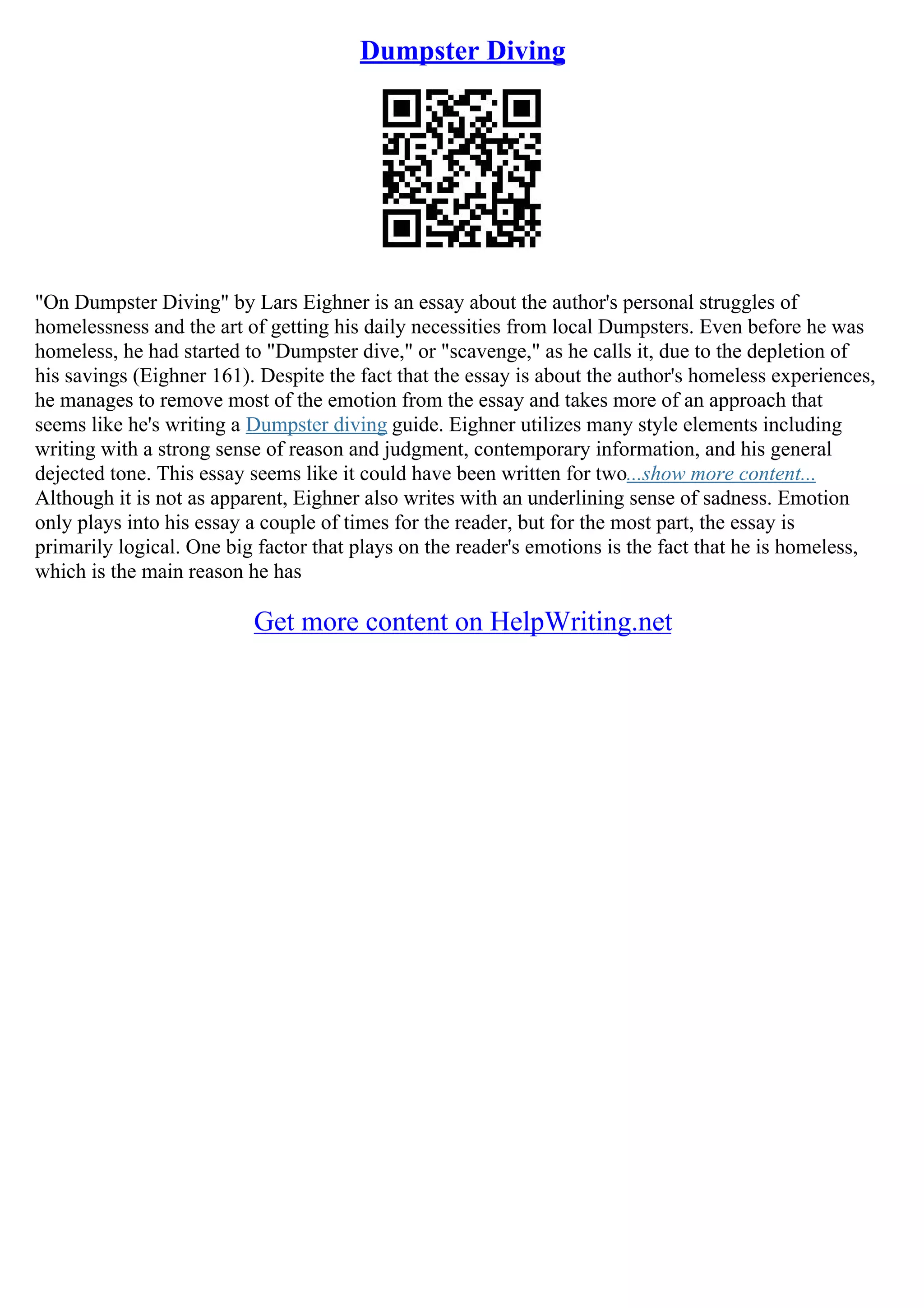 Dumpster Diving Essay | PDF