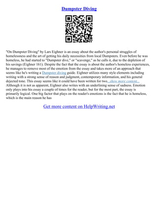 Dumpster Diving Essay | PDF