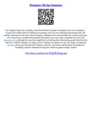 Dumpster Diving Essay | PDF