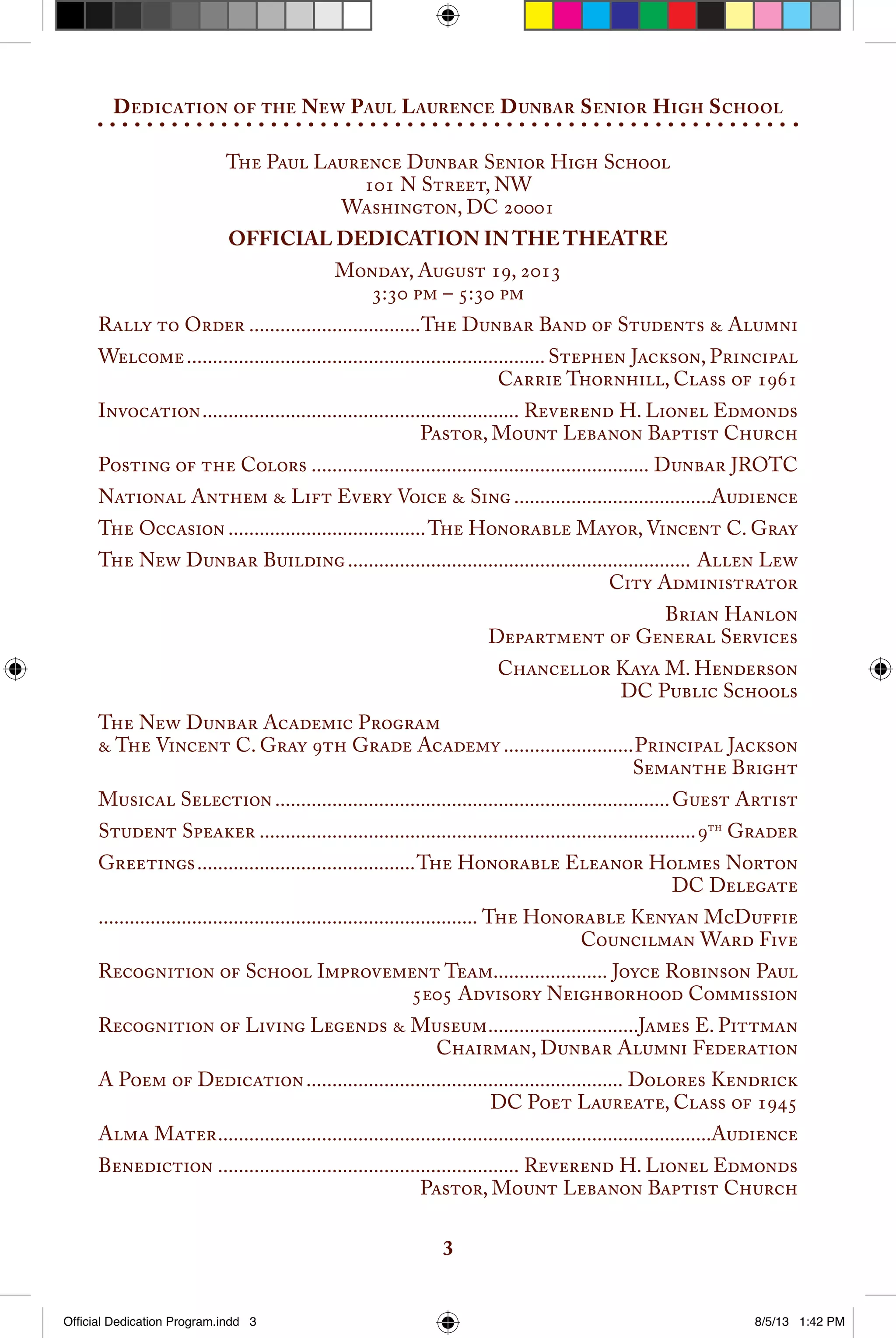 Dunbar Dedication Week Program | PDF