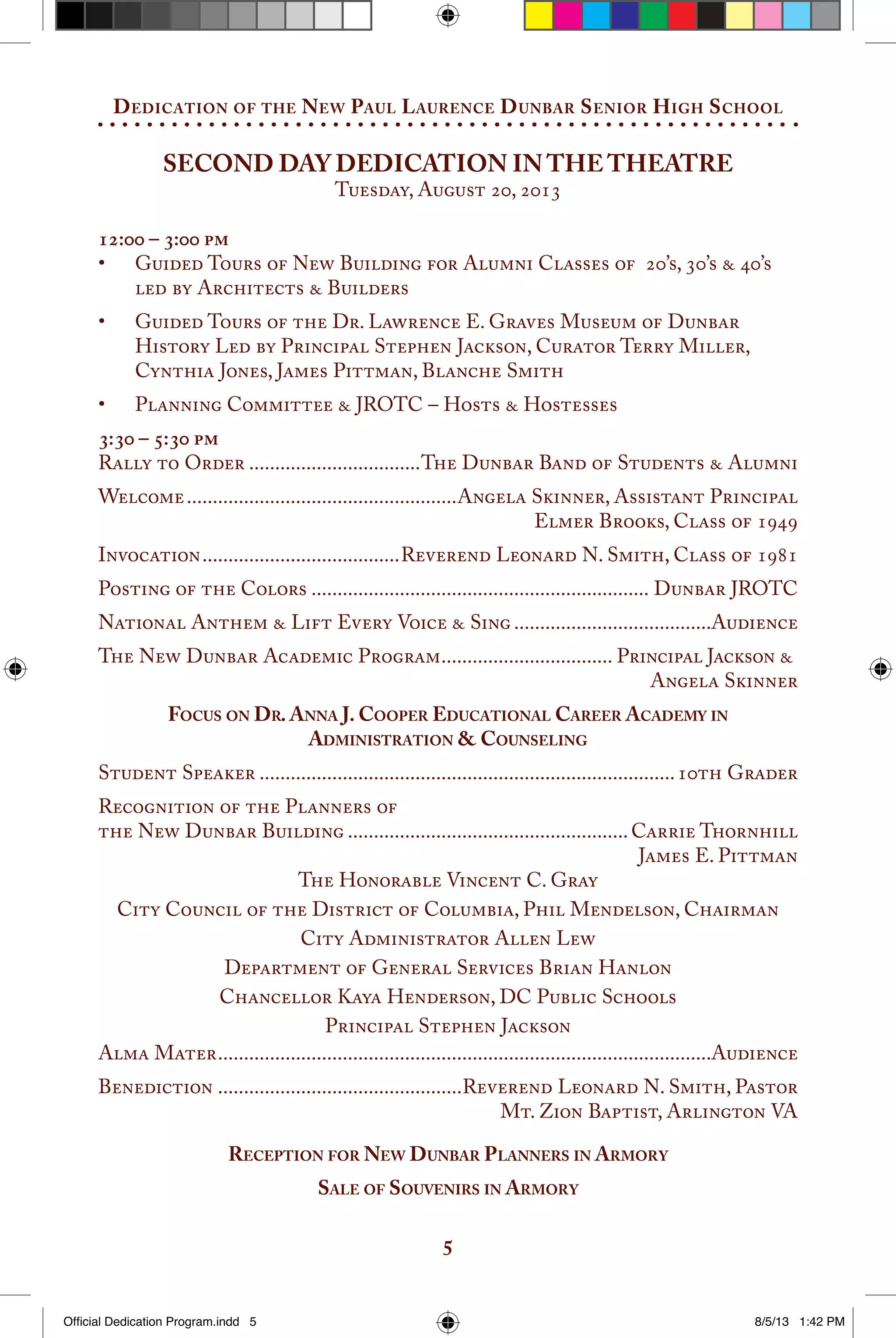 Dunbar Dedication Week Program | PDF