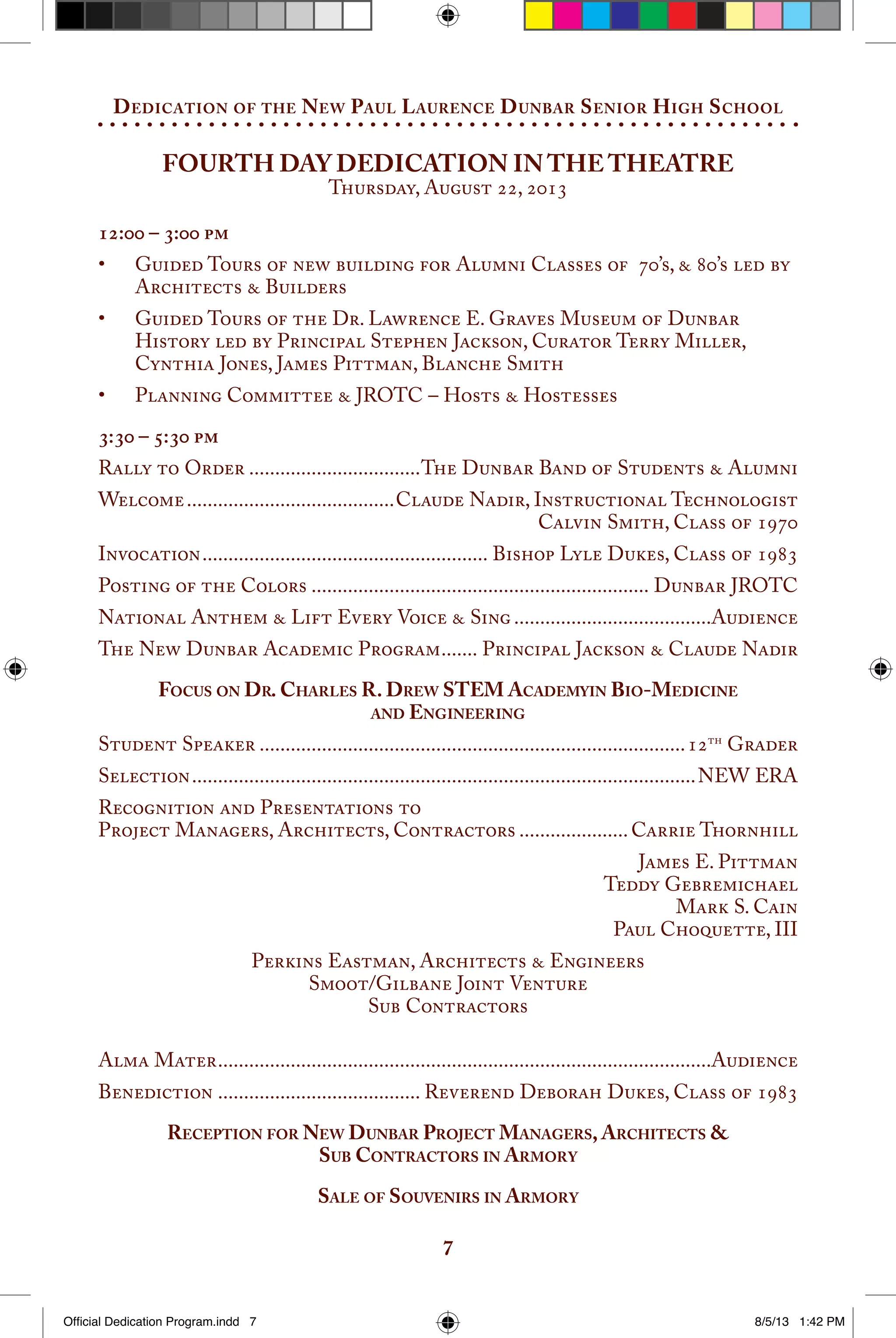 Dunbar Dedication Week Program | PDF