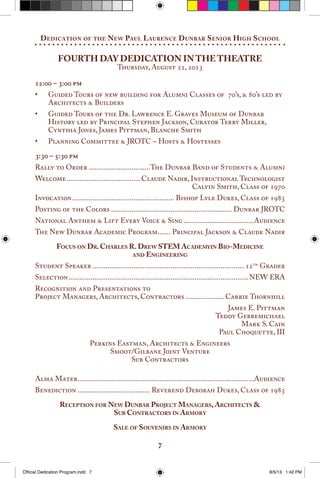 Dunbar Dedication Week Program | PDF