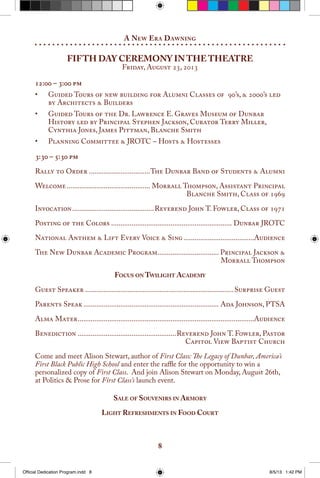 Dunbar Dedication Week Program | PDF