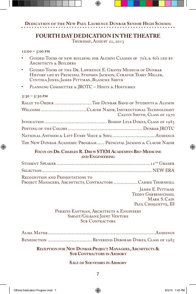 Dunbar Dedication Week Program