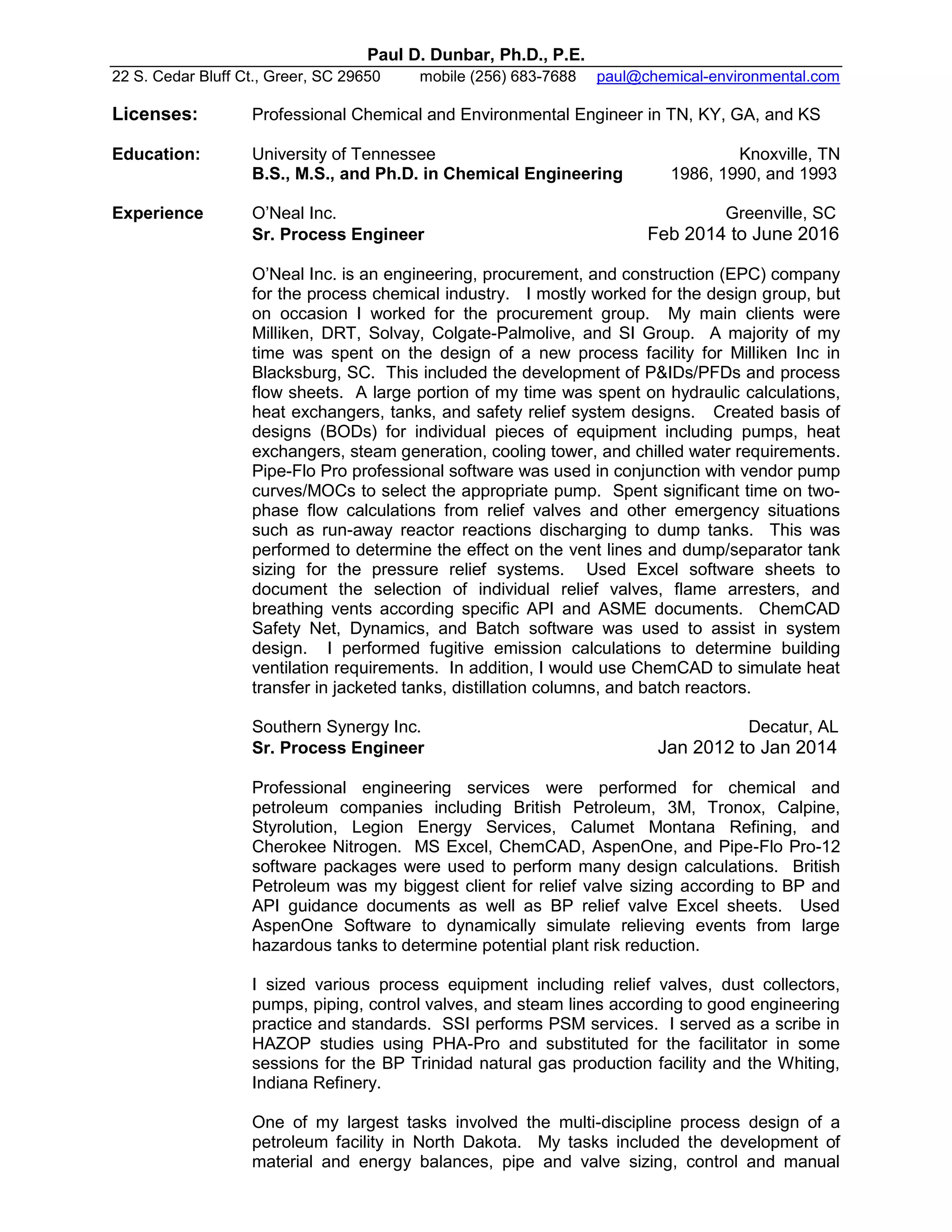 Dunbar process resume2016 | PDF