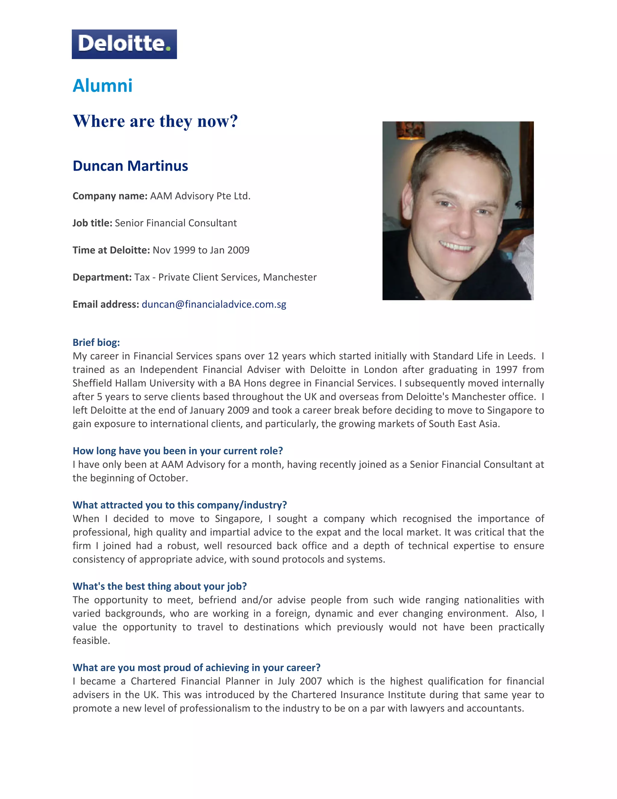 Duncan Martinus - Deloitte Alumni profile | PDF | Business ...