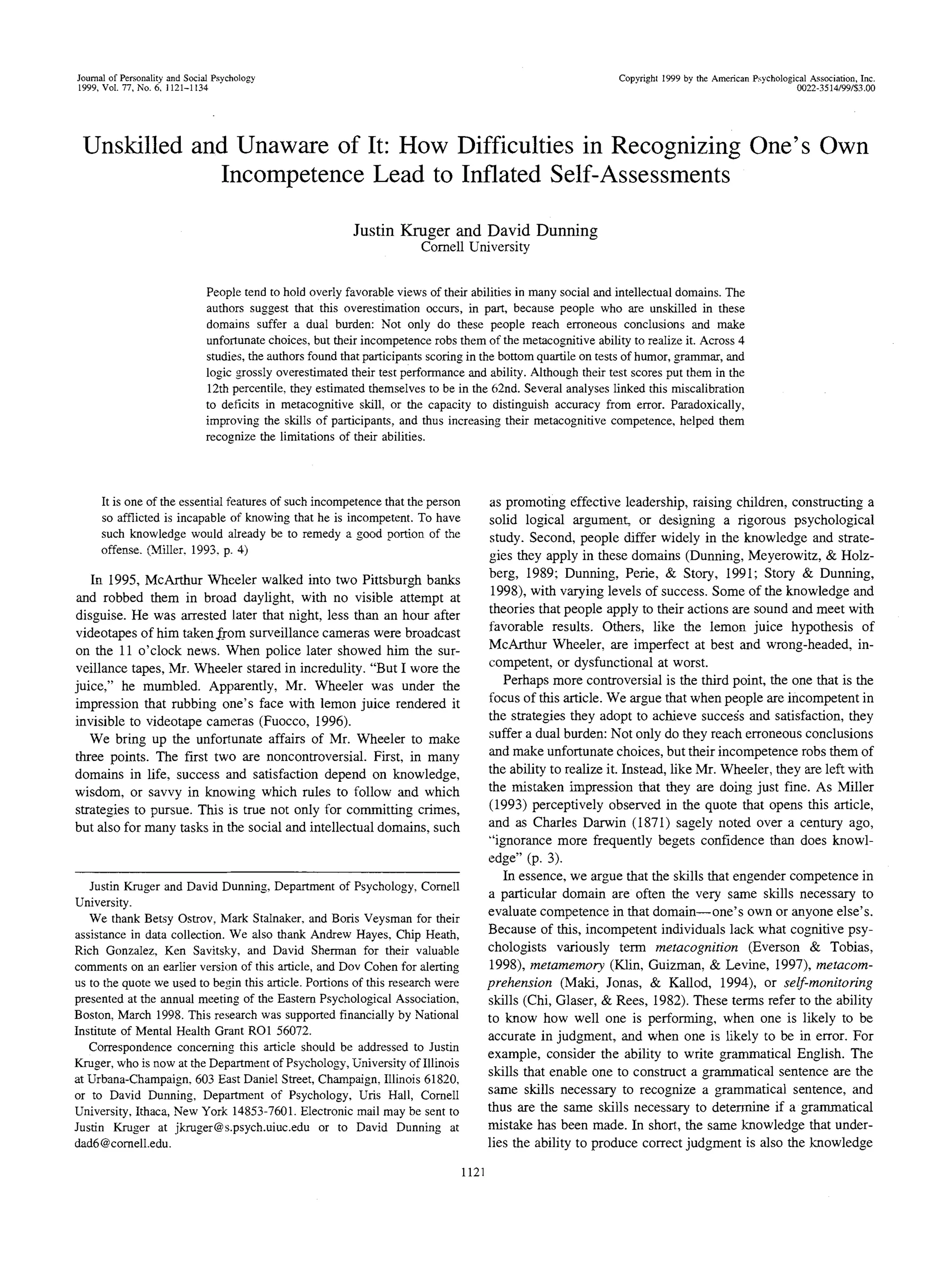 Dunning Kruger effect | PDF