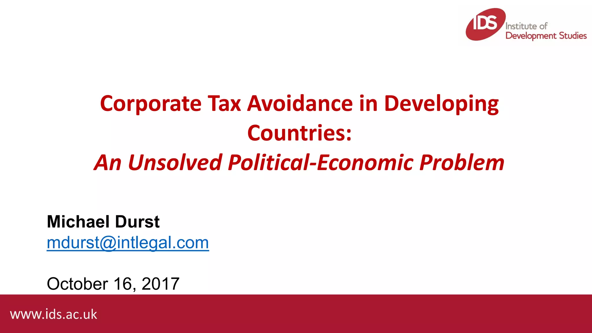 Corporate Tax Avoidance in Developing Countries: An Unsolved Political ...