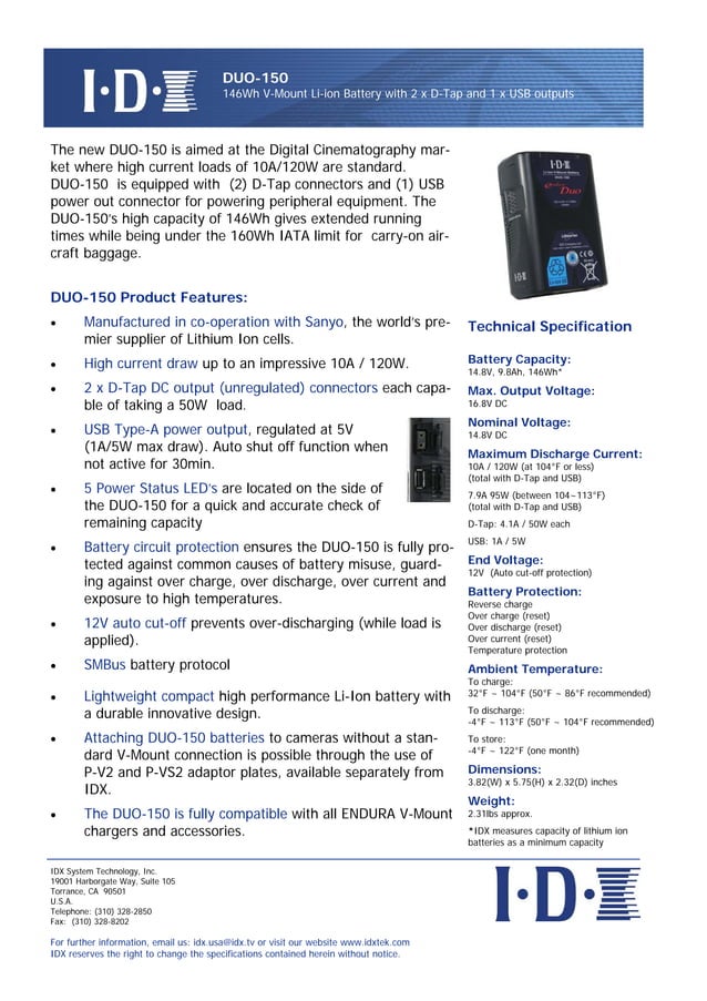 IDX DUO-150 Datasheet | PDF