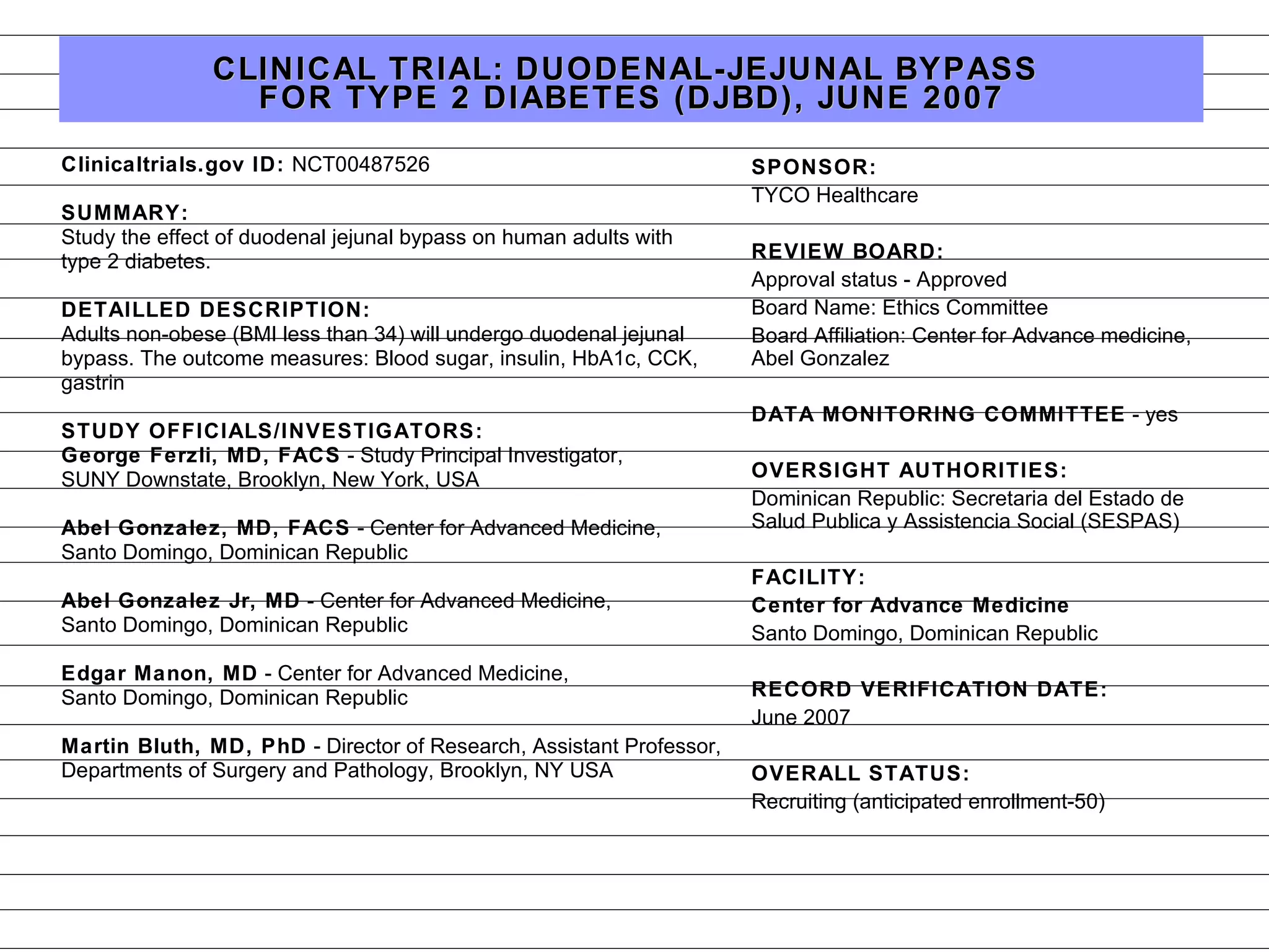 Duodenal-jejeunal Bypass in Non-obese Adults with Type 2 Diabetes | PPT