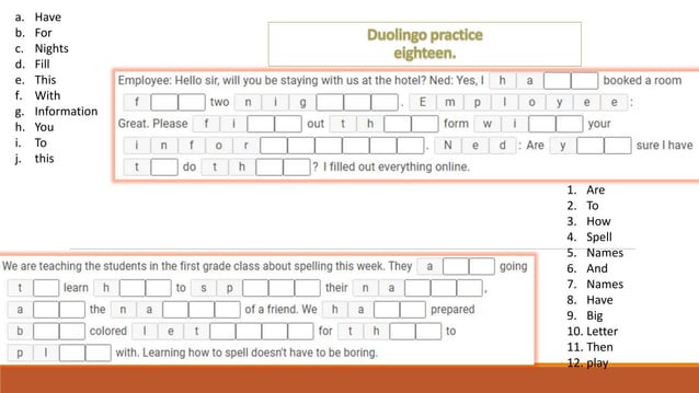 duolingo-fill in the blanks, second part.pptx | Bars & Restaurants ...