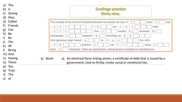 duolingo-fill in the blanks, second part.pptx | Bars & Restaurants | Attractions