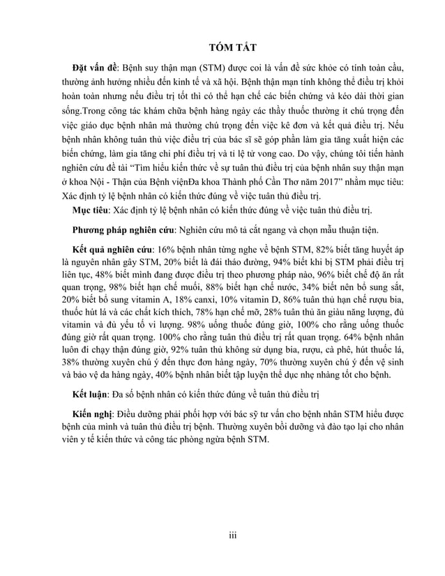 Đề tài: Sự tuân thủ điều trị của bệnh nhân suy thận mạn ở khoa Nội | PDF