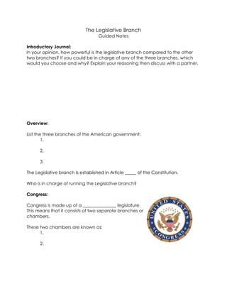 The Legislative Branch (Guided Notes) | PDF