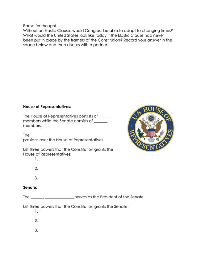The Legislative Branch (Guided Notes) | PDF