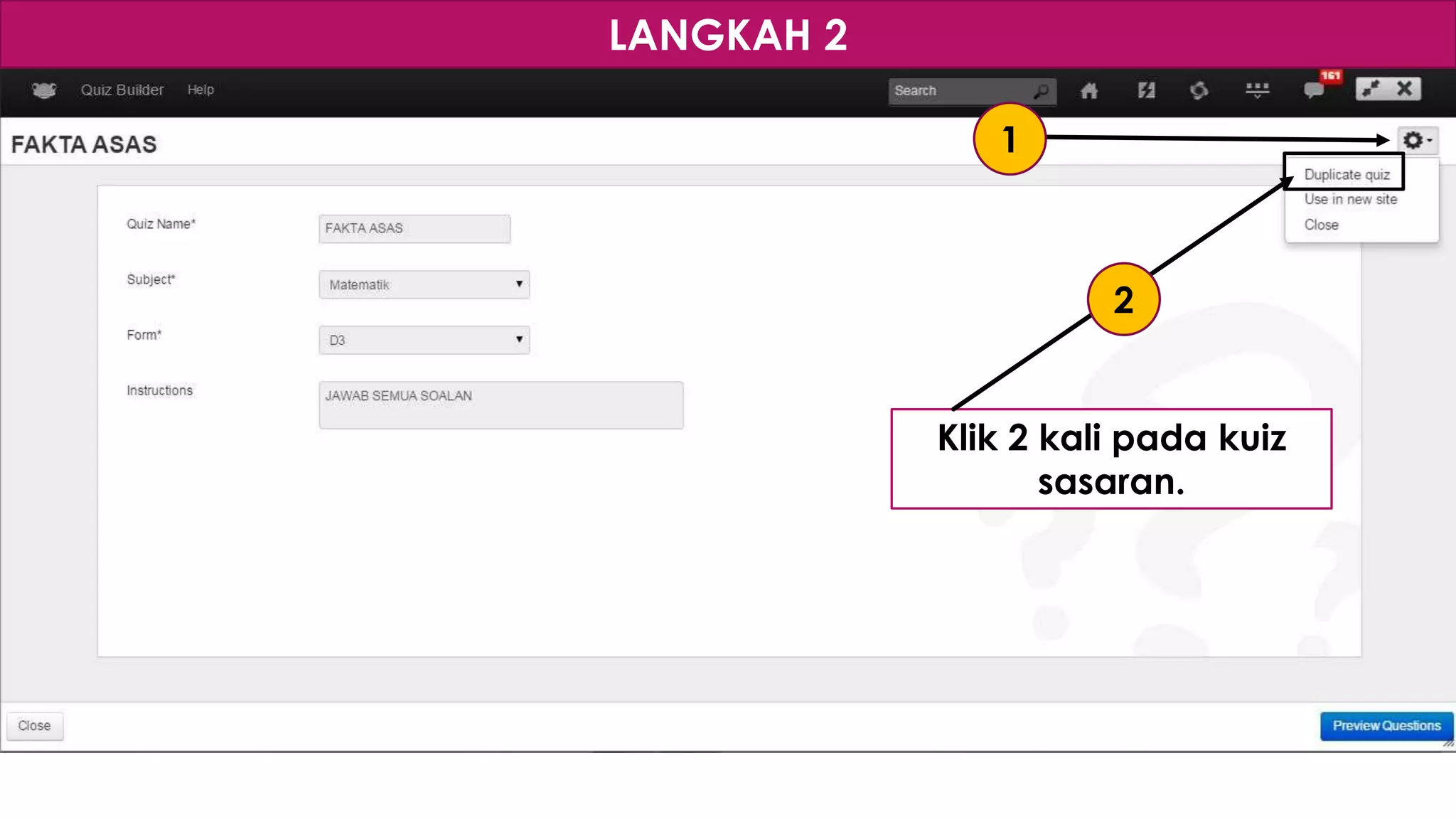 TEKNIK DUPLICATE UNTUK SUNTING KUIZ FROG VLE | PPTX