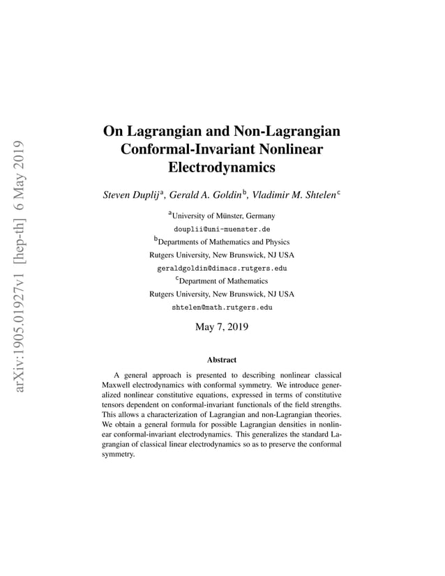 S.Duplij,G.Goldin,V.Shtelen.On Lagrangian and non-Lagrangian conformal-invariant nonlinear ...