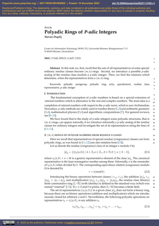 Steven Duplij, "Polyadic rings of p-adic integers" | PDF