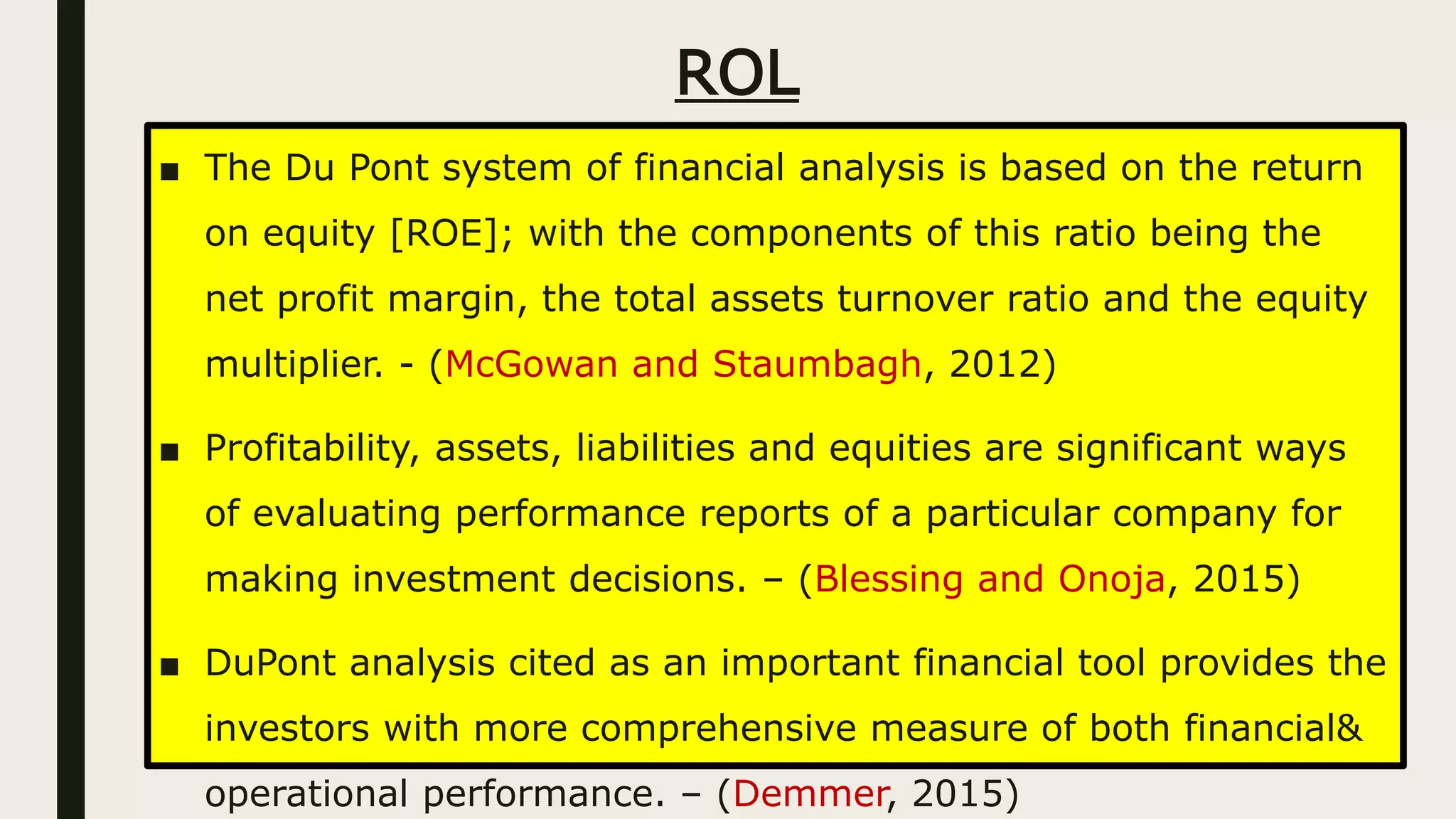 Du pont analysis | PPTX | Business Accounting & Finance | Business