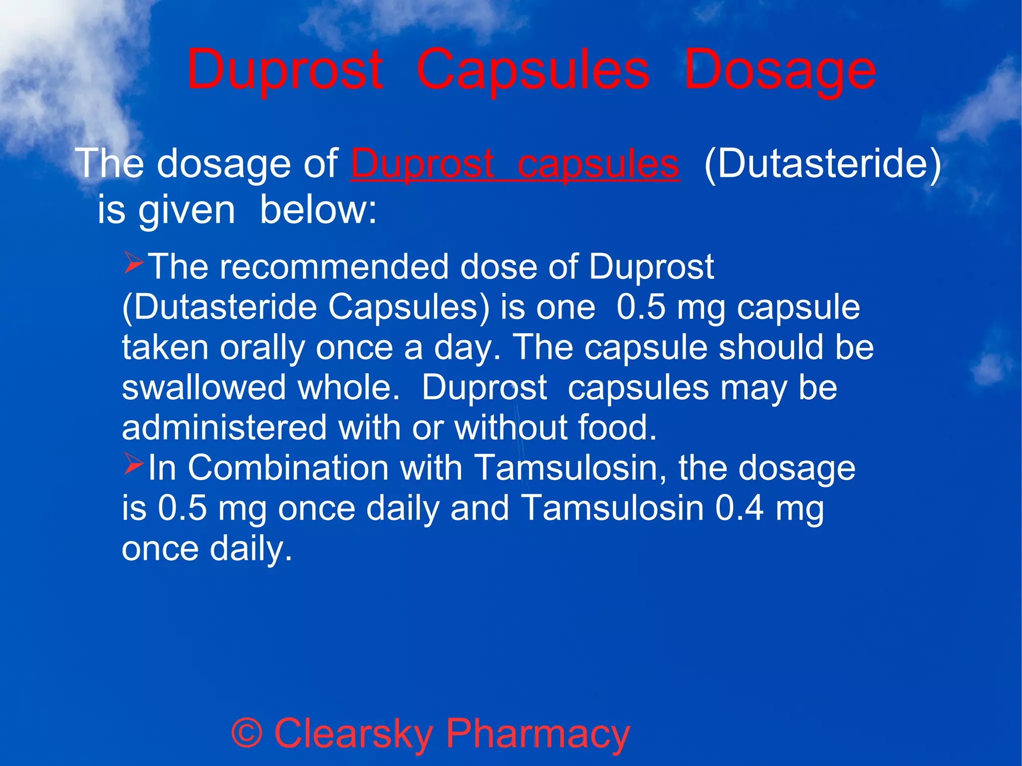 Duprost (Dutasteride Capsules) | ODP