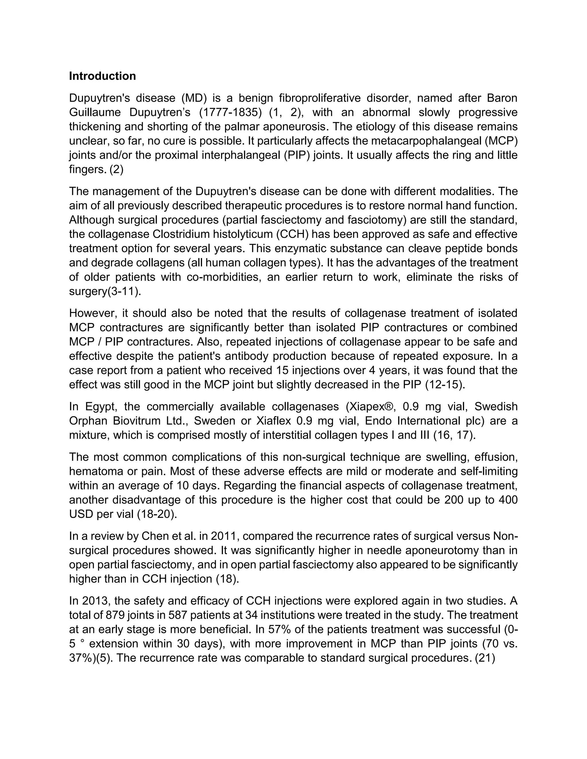 Efficacy of Injectable Collagenase in the treatment of Dupuytren’s ...
