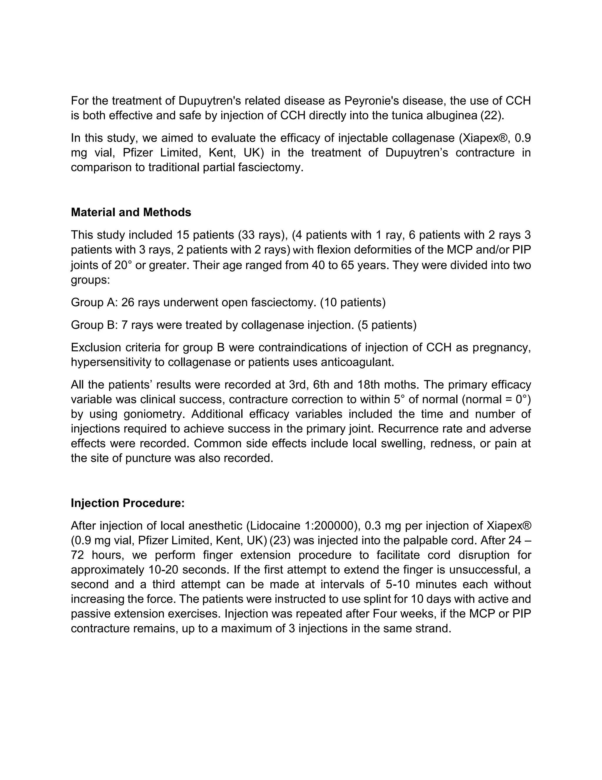 Efficacy of Injectable Collagenase in the treatment of Dupuytren’s ...