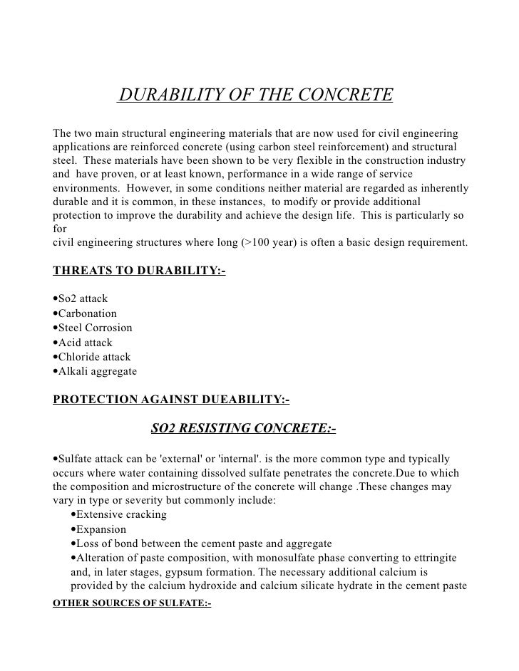 Durability of the concrete