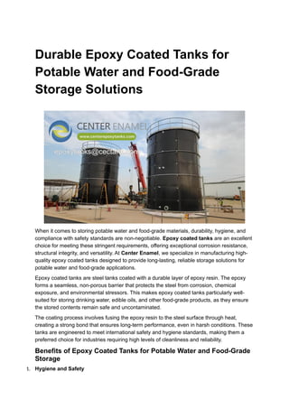 Durable Epoxy Coated Tanks for Potable Water and Food-Grade Storage ...
