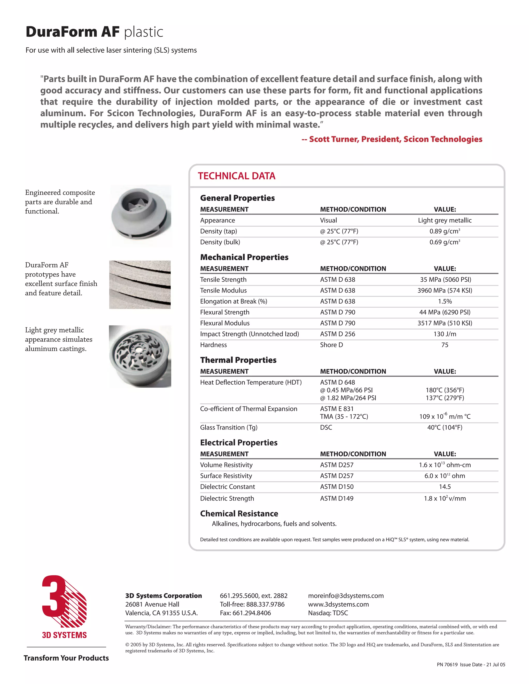 DuraForm AF Plastic - SLS Systems - Material properties (EN) | PDF