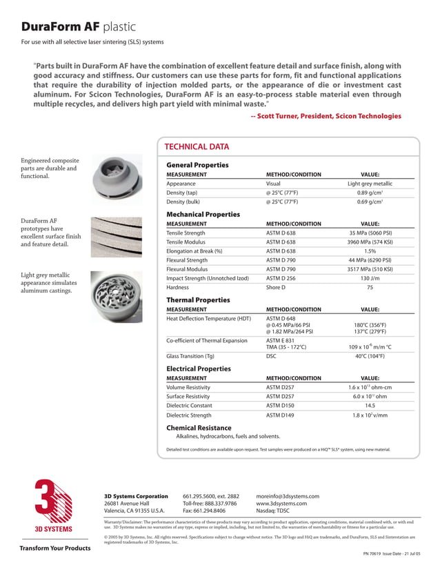 DuraForm AF Plastic - SLS Systems - Material properties (EN) | PDF