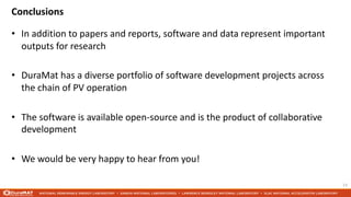 Overview of DuraMat software tool development | PPT