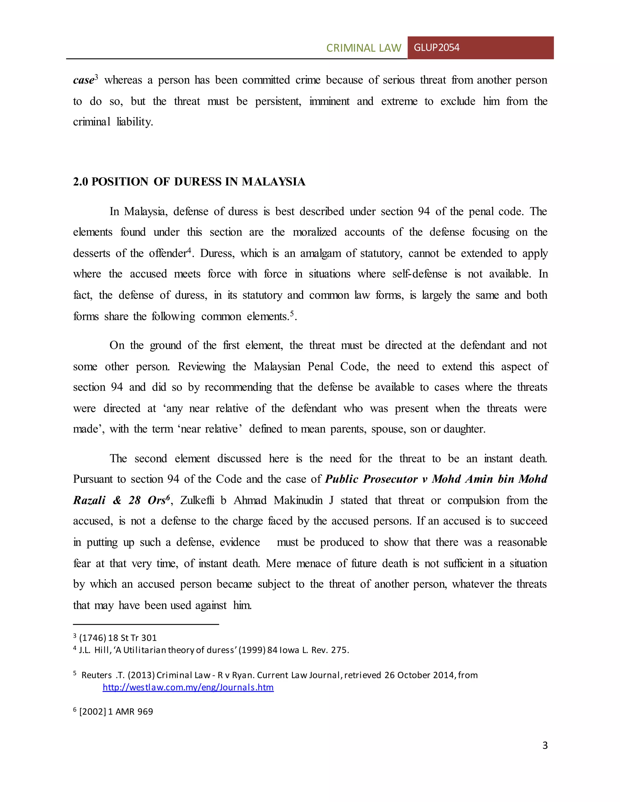 Law of Duress in Malaysia and United Kingdom | DOCX