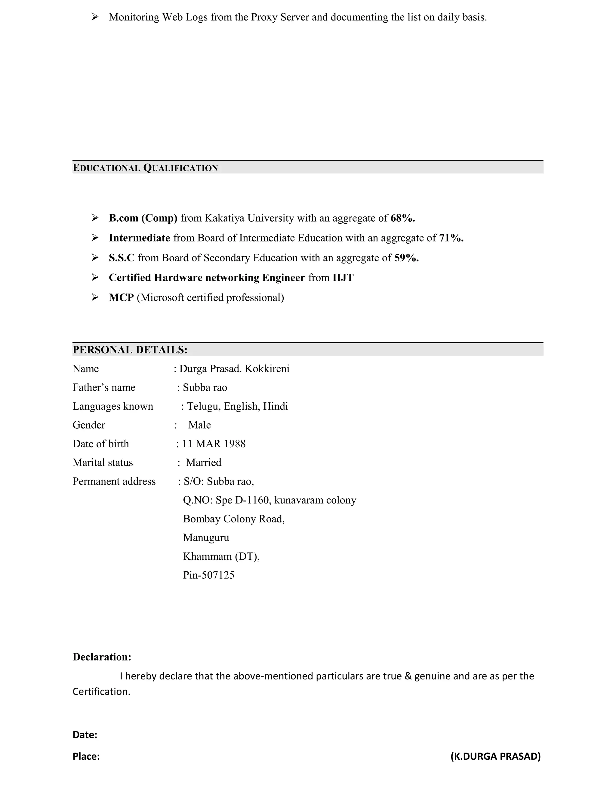 Durga prasad resume | PDF