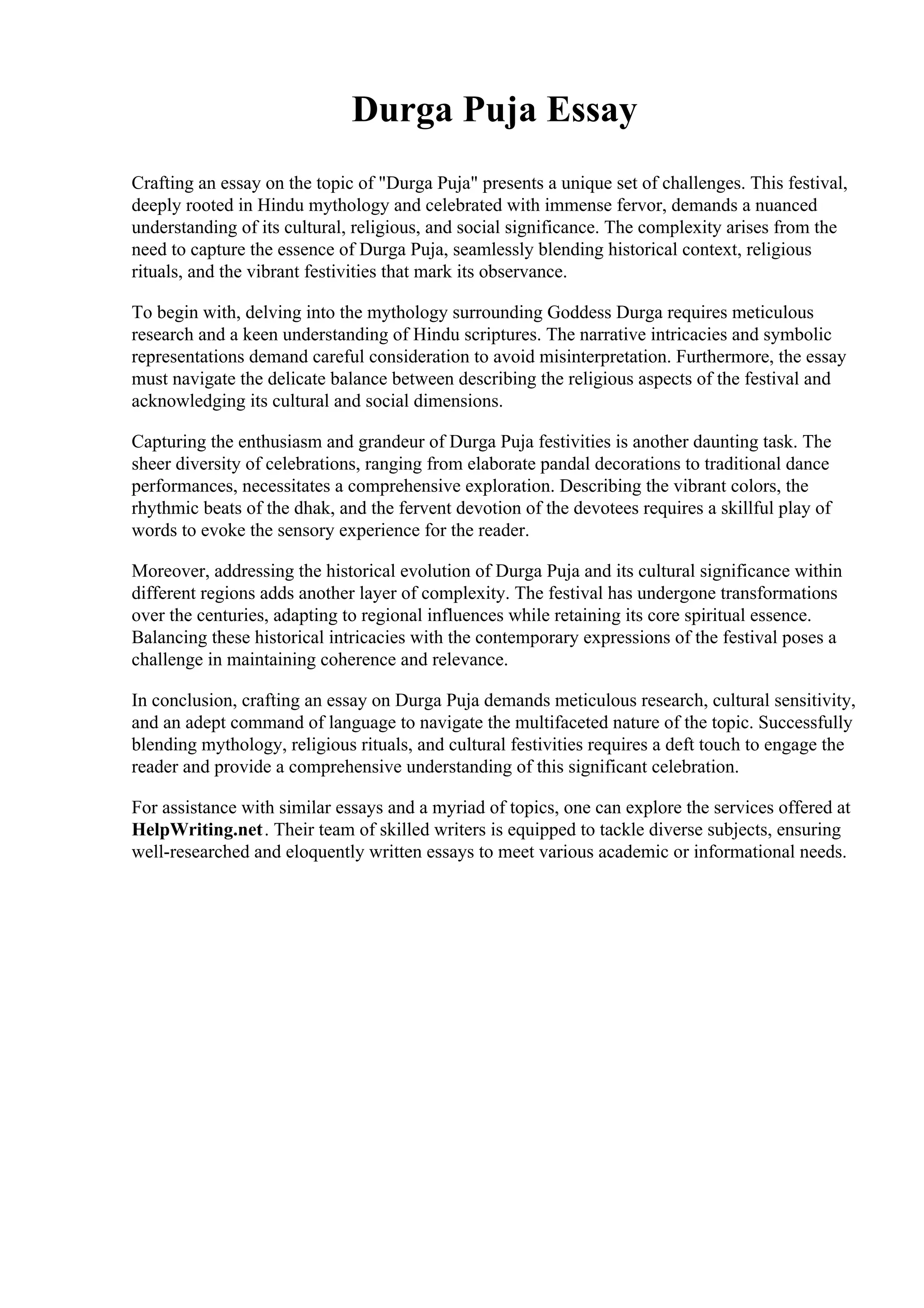 Durga Puja Essay. Weatherford College of the Parker County Junior ...