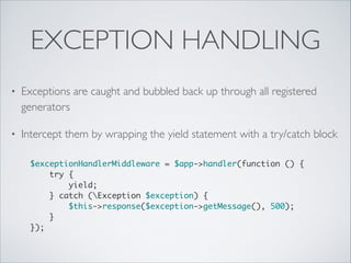 Durian: a PHP 5.5 microframework with generator-style middleware | PPT