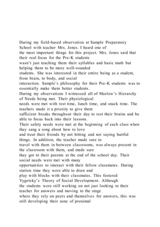 During my field-based observation at Sample Preparatory School | DOCX