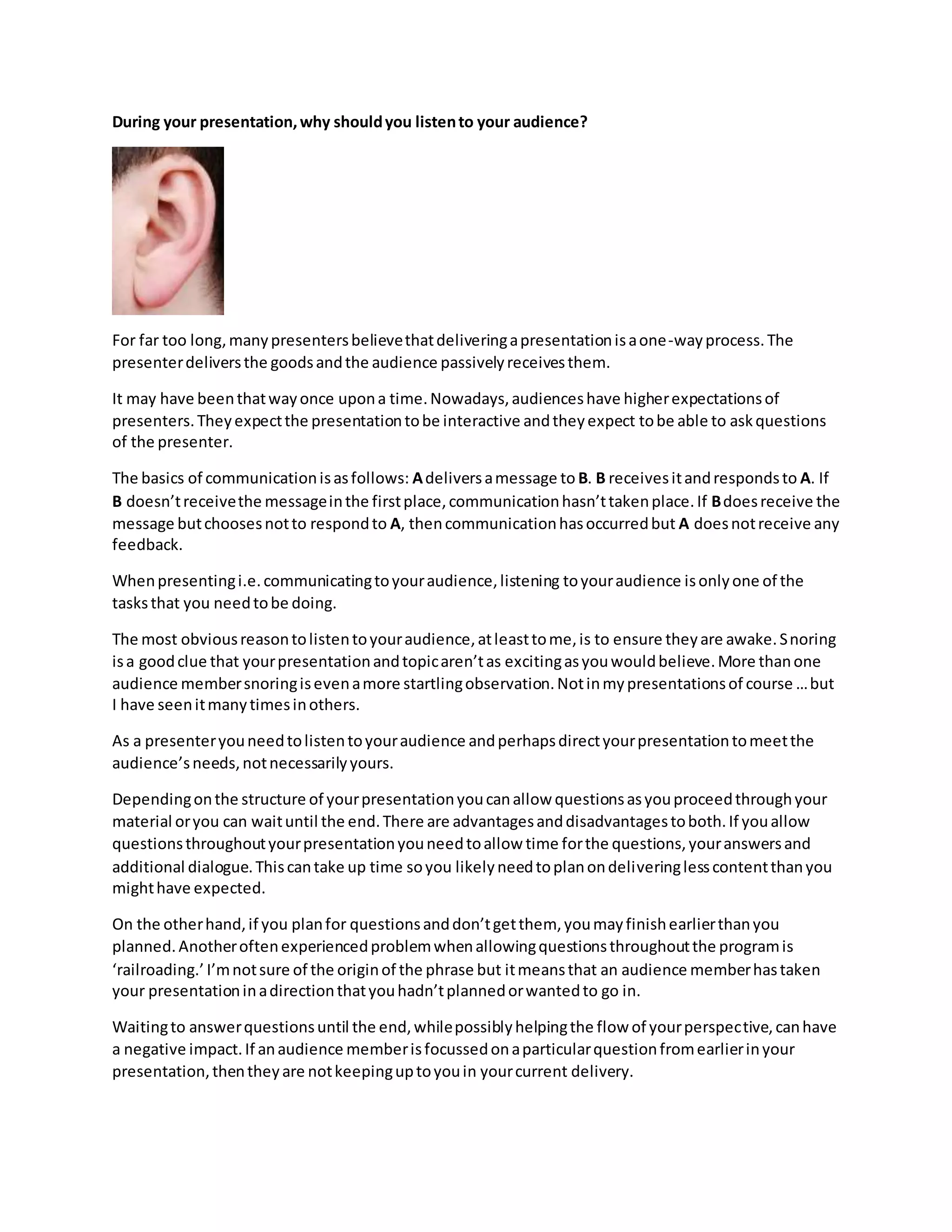 During your presentation, why should you listen to your audience | PDF