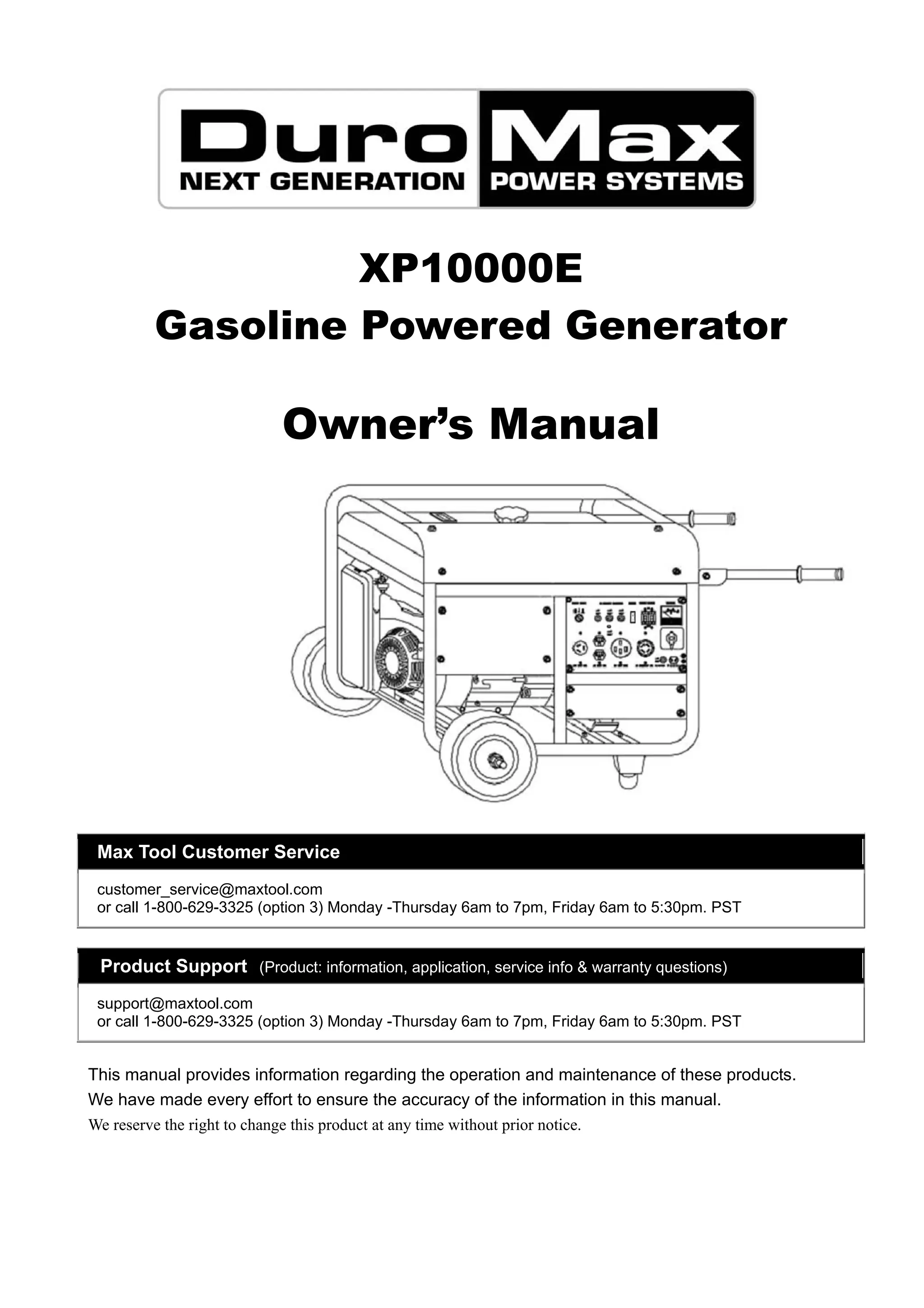 DuroMax XP10000E Generator Owners Manual | PDF
