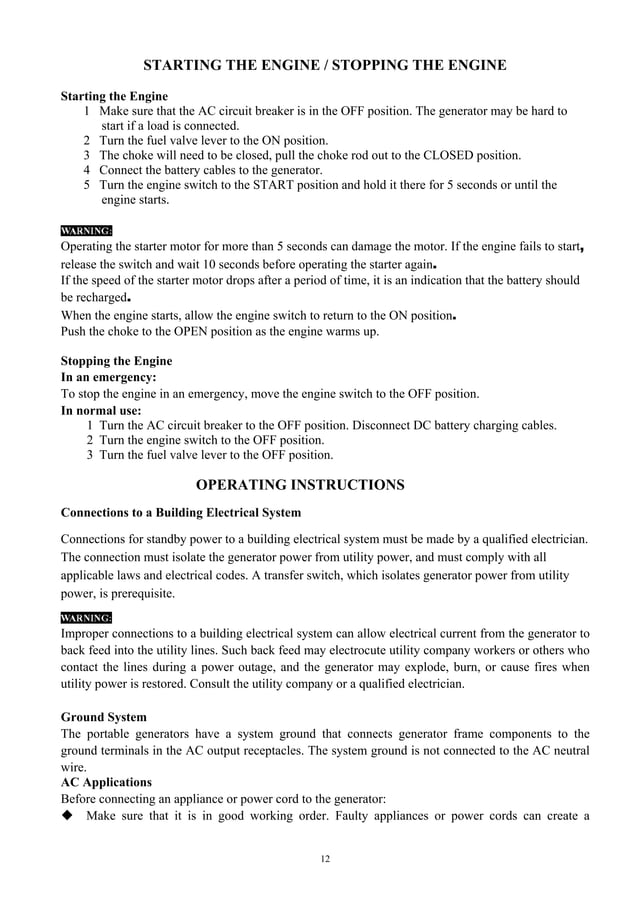 DuroMax XP10000E Generator Owners Manual | PDF