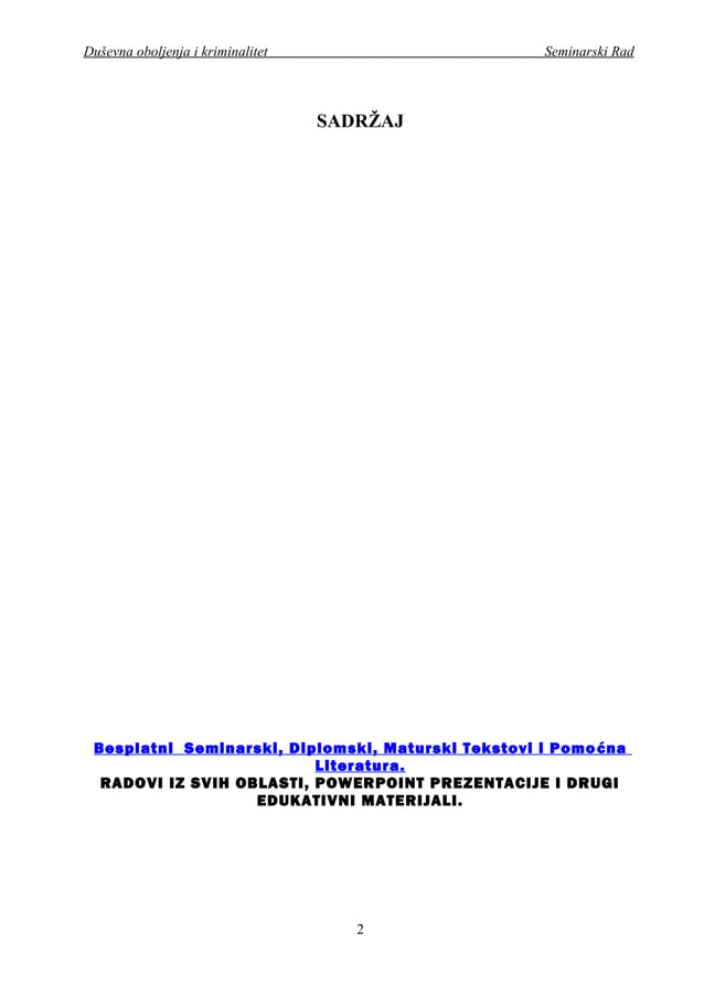 Dusevna oboljenja i kriminalitet | DOC