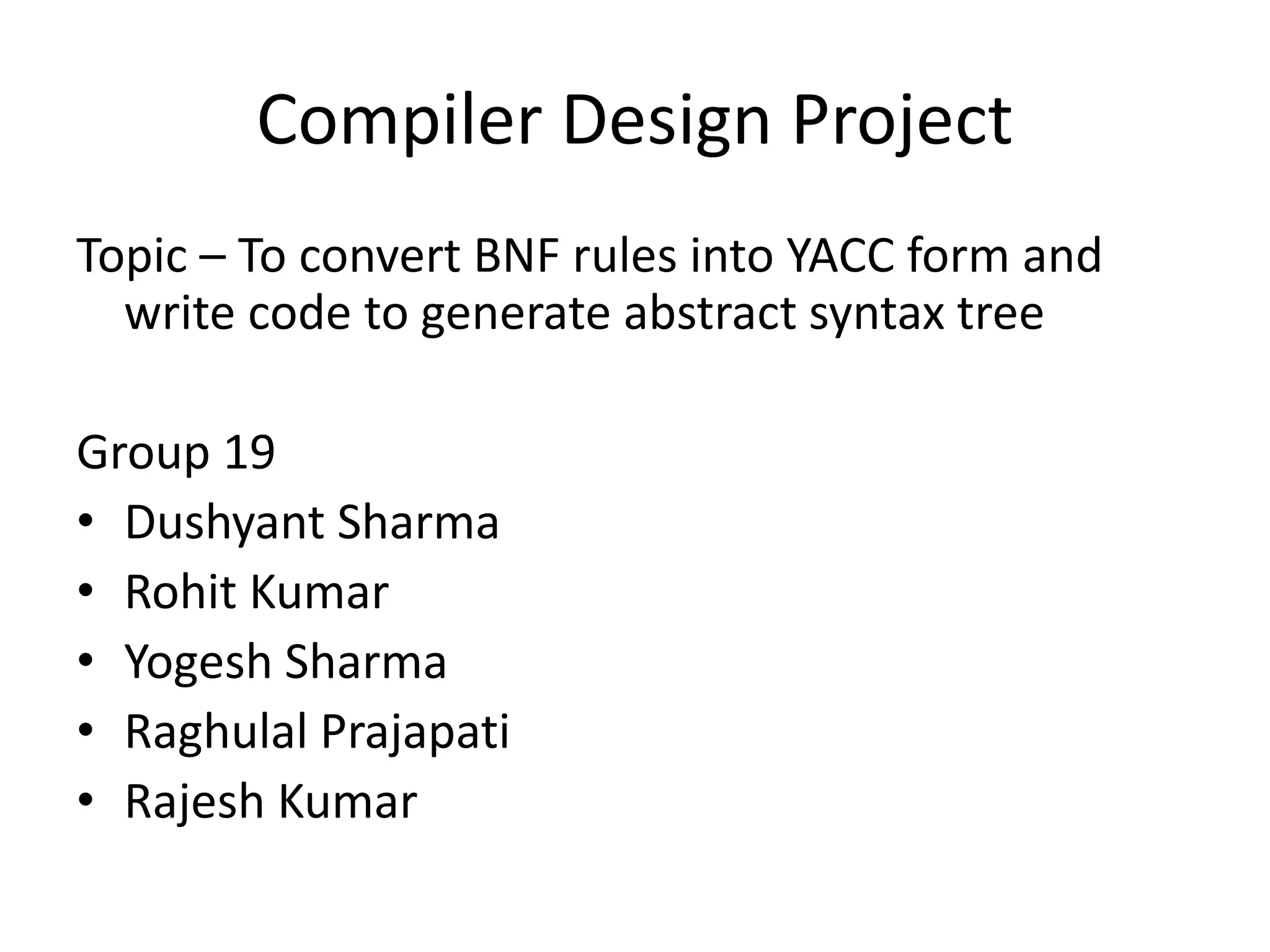 Compiler Design Project Pptx Programming Languages Computing