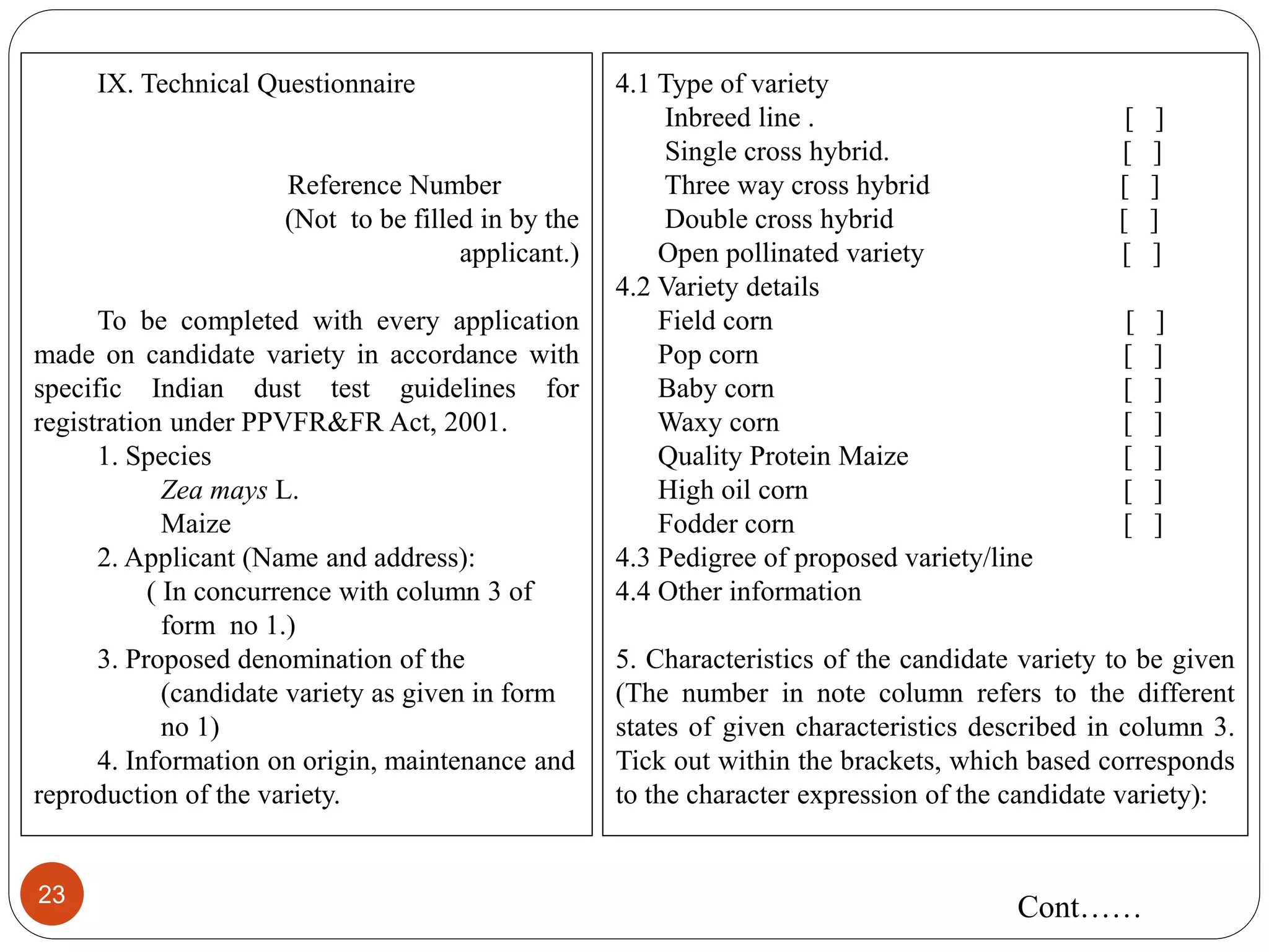 DUS Test Guidelines for Maize | PPTX