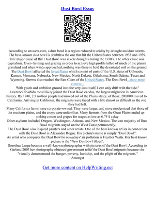 Dust Bowl Essay | PDF