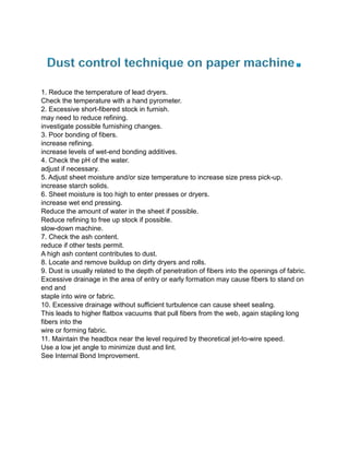 Dust control technique on paper machines. | DOCX