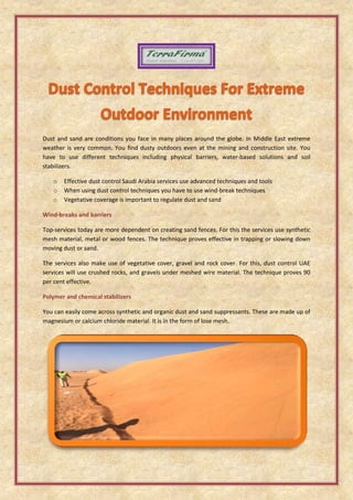 Dust Control Techniques For Extreme Outdoor Environment | PDF