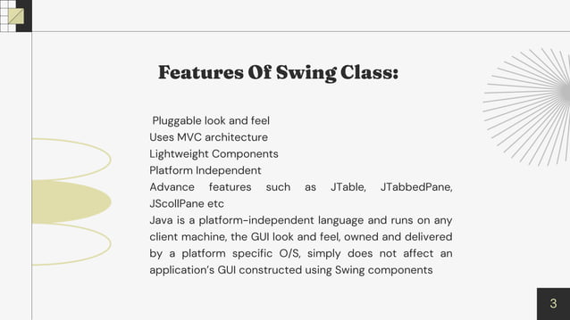 Swing components | PPTX | Programming Languages | Computing