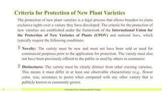 Protection of New Varieties and DUS testing | PPTX