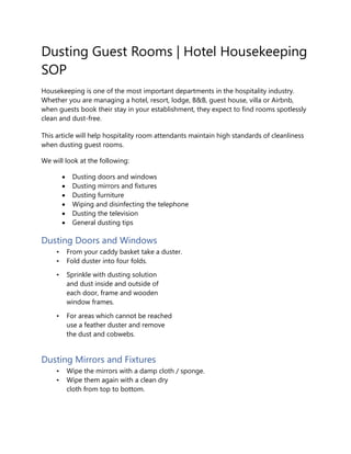 Dusting Guest Rooms in Hotel Housekeeping SOP | PDF