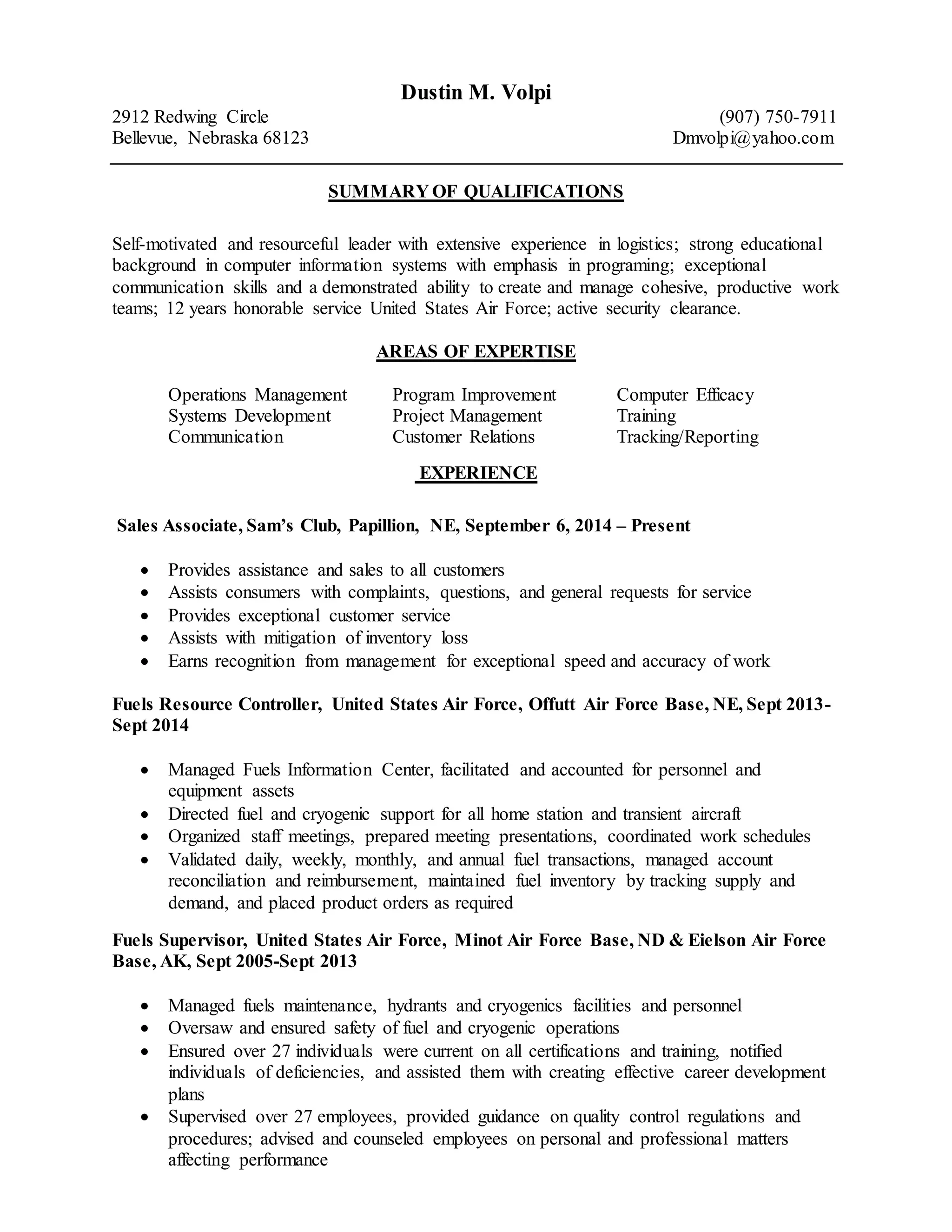 Dustin volpi resume | DOCX